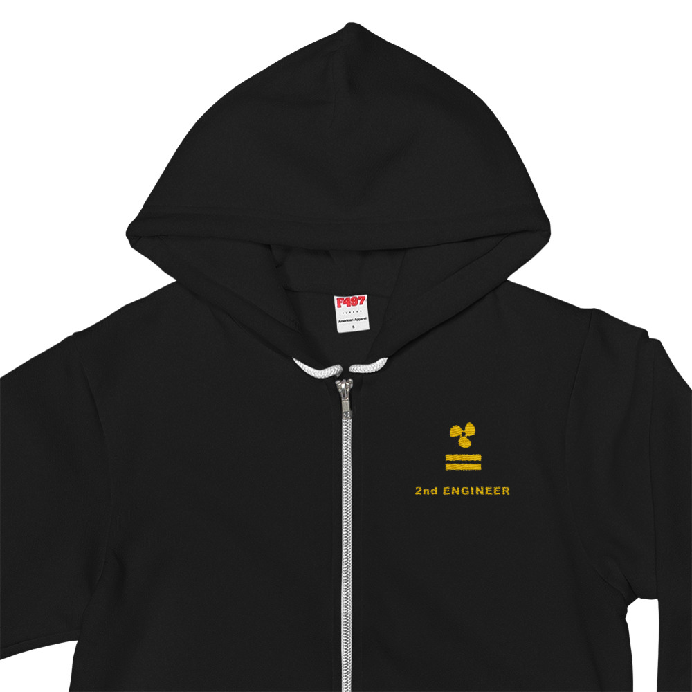Hoodie with Embroidered 2nd Engineer rank gold two bar and Propeller on ...
